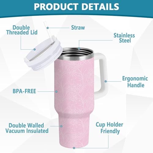 RPLIFE Soft Pink Coffee Tumbler, Stainless Steel Cup, Insulated Cup with Straw, Coffee Tumbler for Women