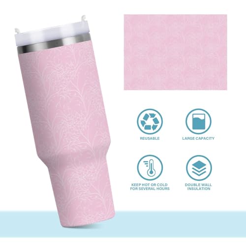 RPLIFE Soft Pink Coffee Tumbler, Stainless Steel Cup, Insulated Cup with Straw, Coffee Tumbler for Women