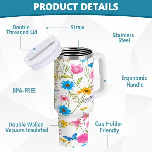 RPLIFE Wildflowers Tumbler, Stainless Steel Bottle, Water Bottle with Straw