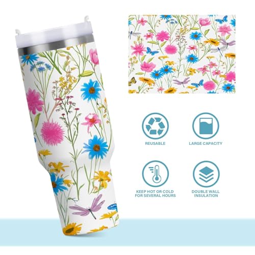 RPLIFE Wildflowers Tumbler, Stainless Steel Bottle, Water Bottle with Straw