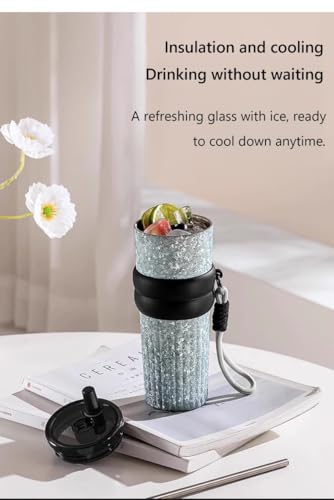 JOEY'S CHOICE 23.67oz/700ml Large Capacity Pure Titanium Double Wall Insulated Tumbler Portable Straw Ice Blaster Car Cup for Milk, Coffee, Water and Juice (Rose Red)