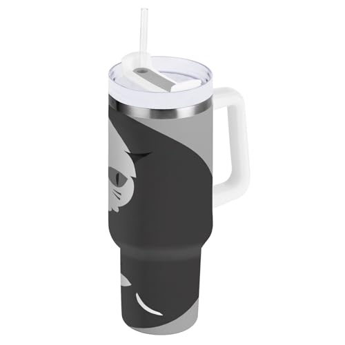 RPLIFE White Black Yin Yang Cats 40 Oz Tumbler, Stainless Steel Tumbler with Straw, Tea Tumbler