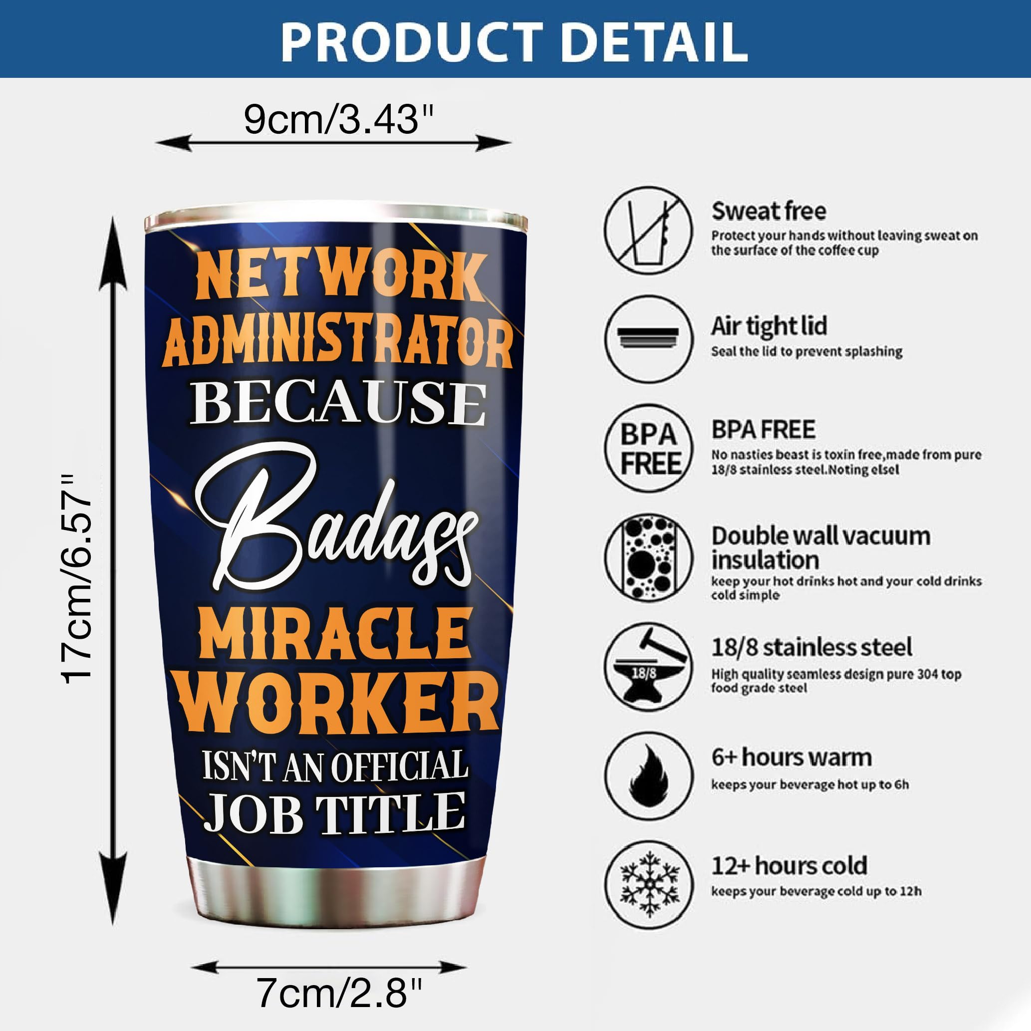 Network Administrator Tumbler 20oz – Stainless Steel Insulated Travel Mug for Men & Women, Coffee Cup Gift for Network Administrator, Work, Office, Retirement, Birthday, Christmas, Appreciation