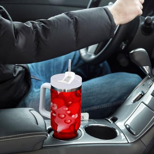 RPLIFE Roses Red 40oz Tumbler with Handle, Stainless Steel Tumbler with Straw, Coffee Tumbler