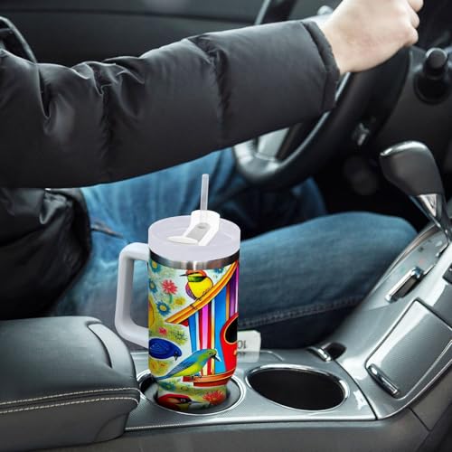 RPLIFE Colorful Birds 40 Oz Tumbler with Handle, Stainless Steel Cup, Insulated Water Bottle with Straw