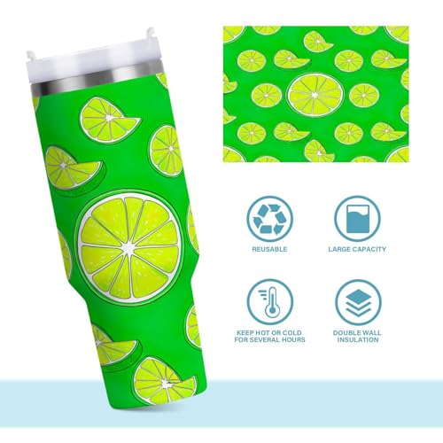 RPLIFE Sliced Limes Fun Green 40oz Tumbler with Handle, 30oz Tumbler, Coffee Tumbler
