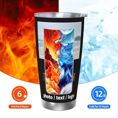 Personalized Custom Tumbler with Your Name Photo Text Customized Stainless Steel Coffee Travel Mug with Lid and Straw Custom Cups for Men Women Home 20oz Personalized Birthday Gifts