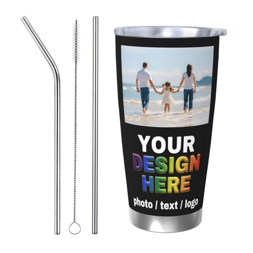 Personalized Custom Tumbler with Your Name Photo Text Customized Stainless Steel Coffee Travel Mug with Lid and Straw Custom Cups for Men Women Home 20oz Personalized Birthday Gifts