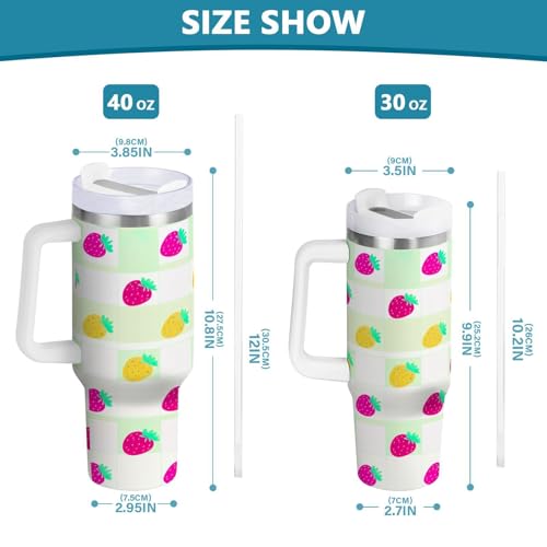 RPLIFE Yellow Pink Strawberry Stripes Tumbler Cup, Stainless Steel Bottle, Straw Water Bottle