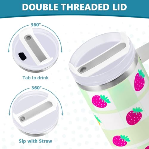 RPLIFE Yellow Pink Strawberry Stripes Tumbler Cup, Stainless Steel Bottle, Straw Water Bottle