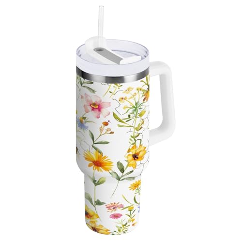 RPLIFE Watercolor Wildflowers Tumbler, Stainless Steel Cup, Tumbler with Lid and Straw