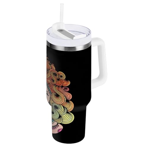 RPLIFE Intricate Hairstyles Black 40 Oz Tumbler with Handle, Stainless Steel Tumbler with Straw, Coffee Tumbler for Women