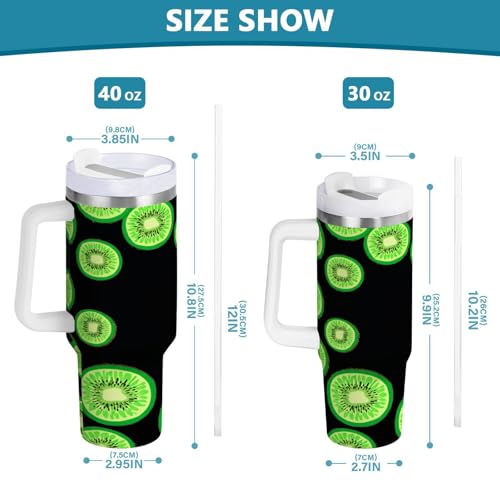 RPLIFE Sliced Kiwis Vibrant Green Tumbler with Handle and Straw, Stainless Steel Bottle, Cup with Lid and Straw