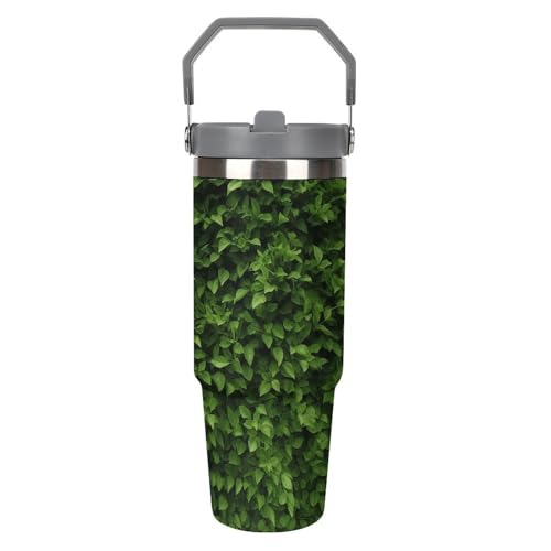 WITHSBKK 30oz Car Cup Hedge Printed with Portable, Stainless Steel Travel Mug, Vacuum Insulated Tumbler And Straw, Leakproof for Car & Outdoor, UV Printed Design