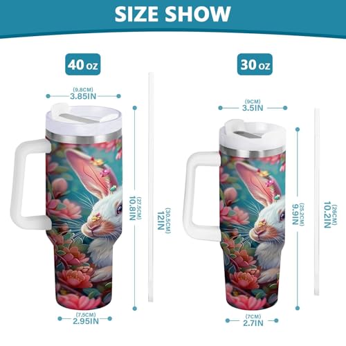 White Rabbit Pink Flowers 40 Oz Tumbler, Stainless Steel Cups with Lid, Tumbler for Men