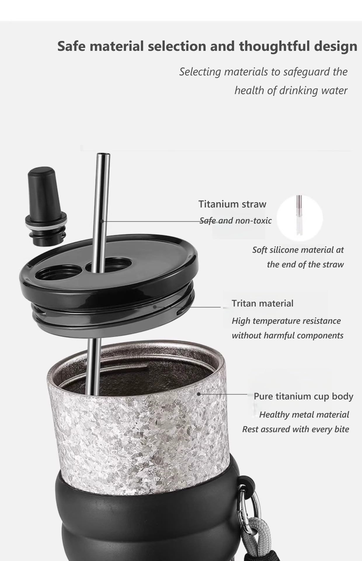 JOEY'S CHOICE 23.67oz/700ml Large Capacity Pure Titanium Double Wall Insulated Tumbler Portable Straw Ice Blaster Car Cup for Milk, Coffee, Water and Juice (Silver)
