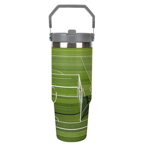 WITHSBKK 30oz Car Cup Football Goal Post Sports Area Printed with Portable, Stainless Steel Travel Mug, Vacuum Insulated Tumbler And Straw, Leakproof for Car & Outdoor, UV Printed Design