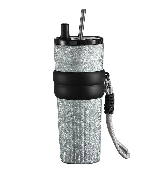 JOEY'S CHOICE 23.67oz/700ml Large Capacity Pure Titanium Double Wall Insulated Tumbler Portable Straw Ice Blaster Car Cup for Milk, Coffee, Water and Juice (Light Blue)