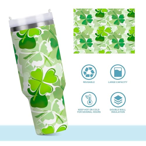 RPLIFE Green Clovers 40 Oz Tumbler, Stainless Water Bottle, Insulated Cups with Lids