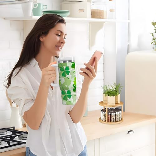 RPLIFE Green Clovers 40 Oz Tumbler, Stainless Water Bottle, Insulated Cups with Lids
