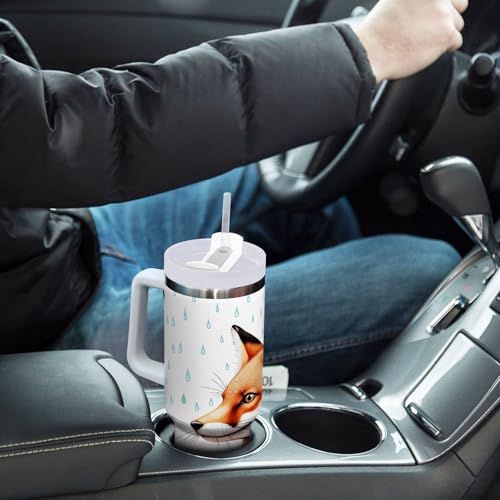 RPLIFE Cute Fox Green Leaves Tumbler, Stainless Water Bottle, Drinking Cups with Lids and Straws