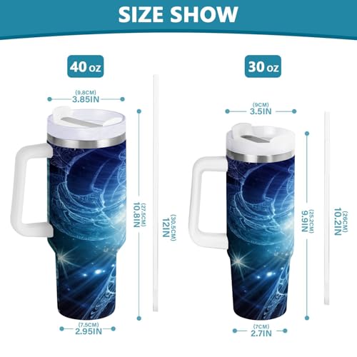 RPLIFE Galactic Bloom Blue 40 Oz Tumbler with Handle and Straw, Stainless Steel Tumbler, Insulated Coffee Mug with Lid