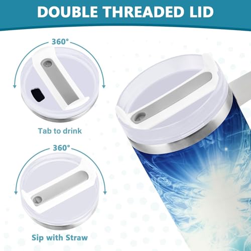 RPLIFE Galactic Bloom Blue 40 Oz Tumbler with Handle and Straw, Stainless Steel Tumbler, Insulated Coffee Mug with Lid
