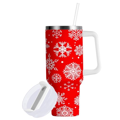 RPLIFE Various White Snowflakes 40oz Tumbler with Handle, Stainless Steel Cups with Lid, Tumblers for Women