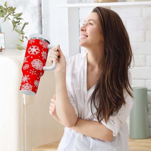RPLIFE Various White Snowflakes 40oz Tumbler with Handle, Stainless Steel Cups with Lid, Tumblers for Women
