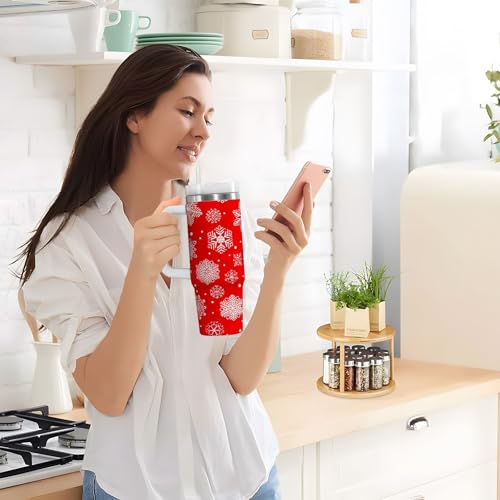 RPLIFE Various White Snowflakes 40oz Tumbler with Handle, Stainless Steel Cups with Lid, Tumblers for Women