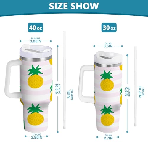 RPLIFE Yellow Pineapples Stripe Pastel Tumbler Cup, Stainless Steel Tumbler, Water Cup with Straw and Lid
