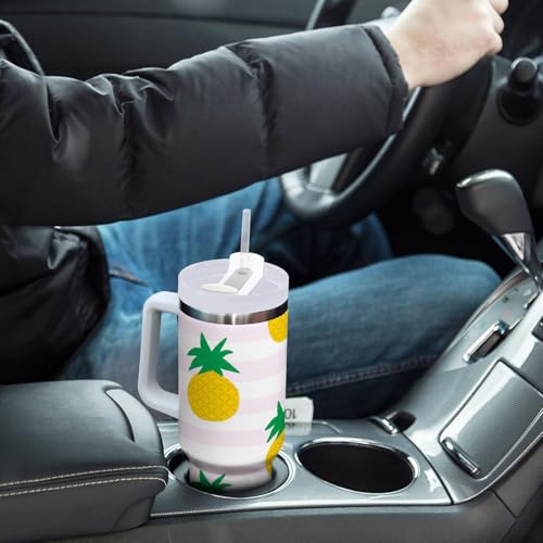 RPLIFE Yellow Pineapples Stripe Pastel Tumbler Cup, Stainless Steel Tumbler, Water Cup with Straw and Lid