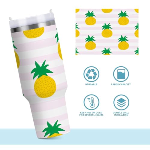RPLIFE Yellow Pineapples Stripe Pastel Tumbler Cup, Stainless Steel Tumbler, Water Cup with Straw and Lid