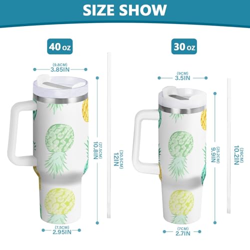 RPLIFE Fresh Pineapple Mix White 40 Oz Tumbler with Handle, Stainless Steel Cup, Insulated Coffee Mug with Lid
