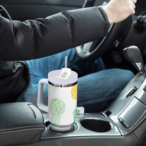RPLIFE Fresh Pineapple Mix White 40 Oz Tumbler with Handle, Stainless Steel Cup, Insulated Coffee Mug with Lid