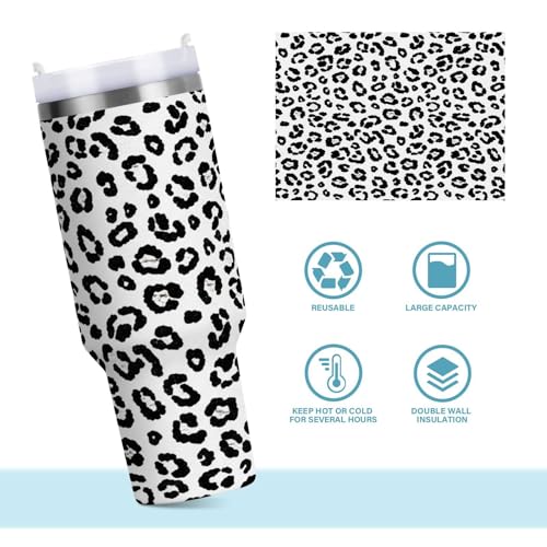 RPLIFE Fashional Leopart Print 40oz Tumbler with Handle, Stainless Water Bottle, Insulated Tumbler with Straw