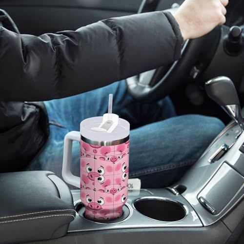 RPLIFE Cute Pig Faces Pink Travel Coffee Tumbler, Stainless Steel Mug, Cups with Lids