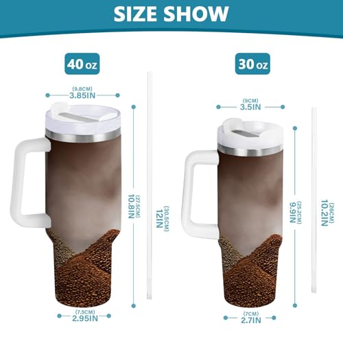 RPLIFE Coffee Brown 40 Oz Tumbler with Handle, Stainless Steel Cups with Lid, Tea Tumbler