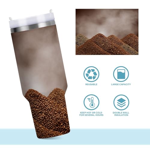 RPLIFE Coffee Brown 40 Oz Tumbler with Handle, Stainless Steel Cups with Lid, Tea Tumbler