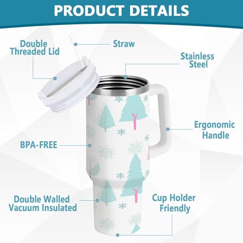 RPLIFE Various Trees Snowflakes Pastel 40 Oz Tumbler with Handle, Stainless Steel Coffee Tumbler, Insulated Coffee Cups with Lids