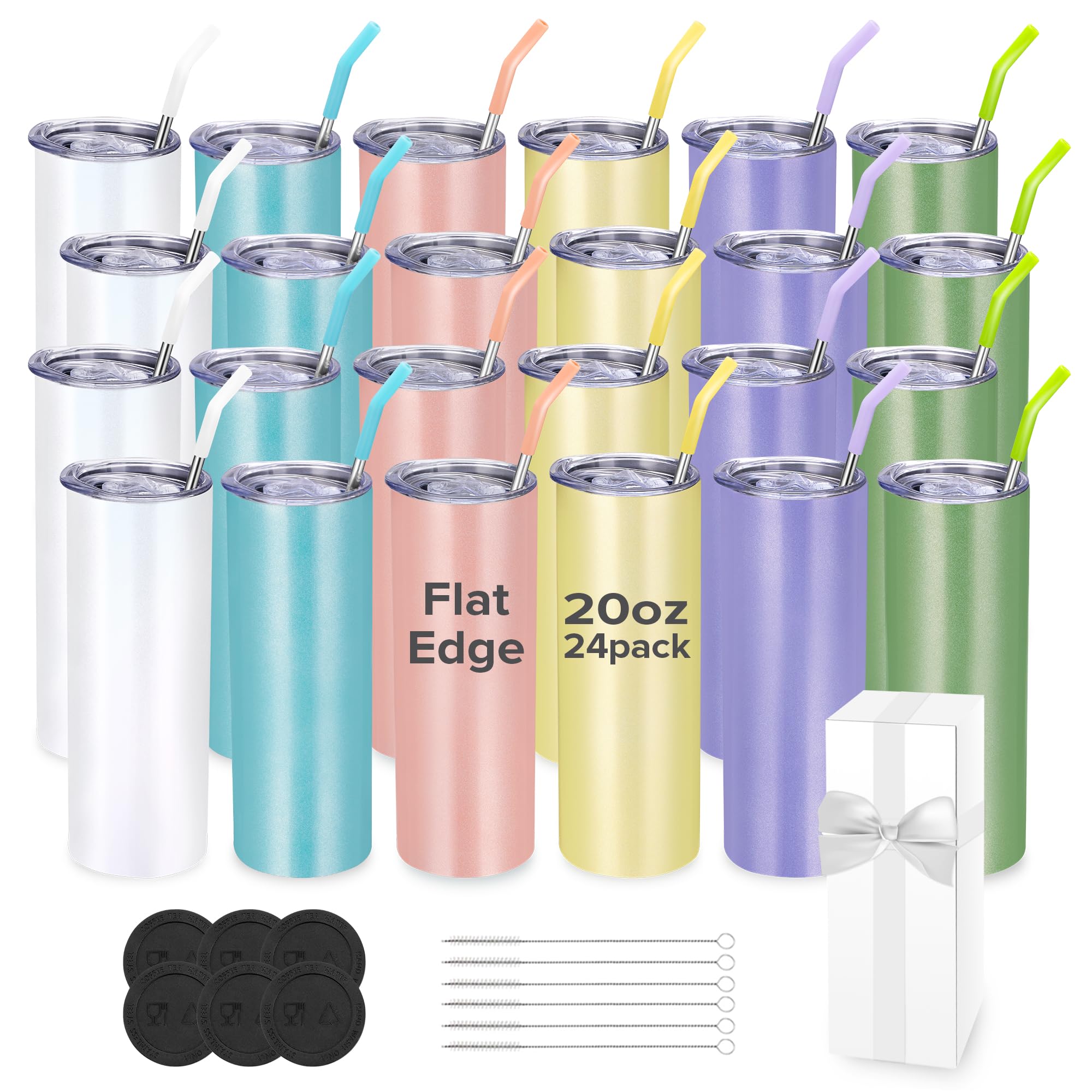 FASTSUB 20 OZ Glitter Sublimation Tumblers 24 Pack and 3 OZ Sublimation Shot Glasses 6 Pack