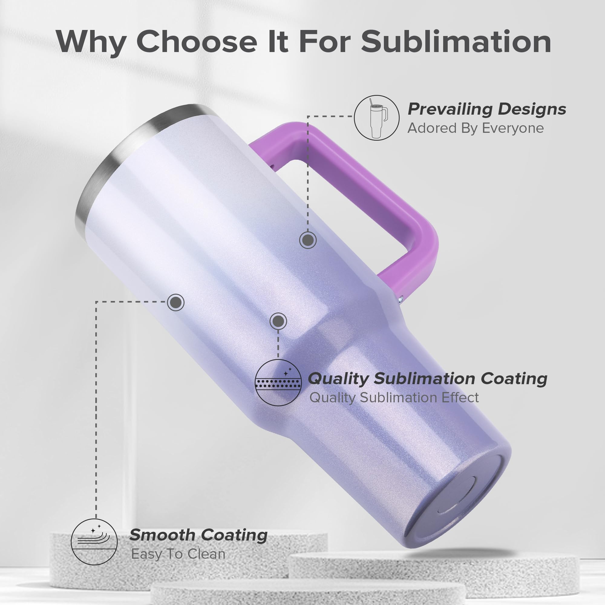 FASTSUB Glitter 40 OZ Sublimation Tumbler with Handle 6 Pack and Glossy 40 OZ Sublimation Tumbler with White Handle 6 Pack
