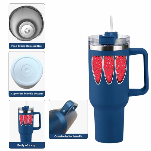 40 ounce insulated cup with handle, double-layer vacuum stainless steel material, equipped with straw, can keep warm or maintain cold drinks Strawberry Fruit 1 grey