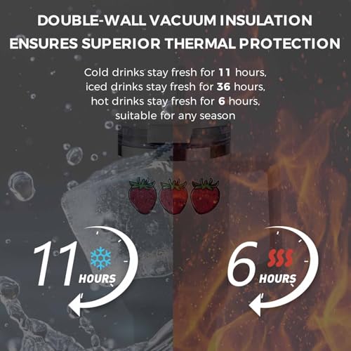 40 ounce insulated cup with handle, double-layer vacuum stainless steel material, equipped with straw, can keep warm or maintain cold drinks Fruit Strawberry Bright pink