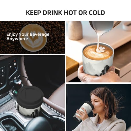 GTKSYNVE Reusable Coffee Mug with Lid and Handle, Ink Painting Style Mountain Tumbler for Hot & Cold Drinks 16oz Stainless Steel Insulated Coffee Tumblers Double Wall Vacuum Thermal Cup