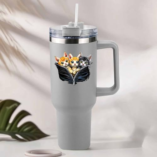 40 ounce insulated cup with handle, double-layer vacuum stainless steel material, equipped with straw, can keep warm or maintain cold drinks Animal Cat Funny 1 grey