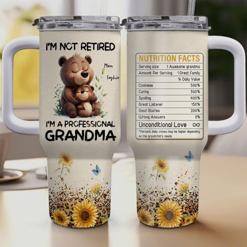 Personalized 40oz Tumbler - Cute A bear mother sitting while her cub leans against her Mother and Child Design with Nutrition Facts - Gift for Mom, Grandma, Mother's Day iKBYIz