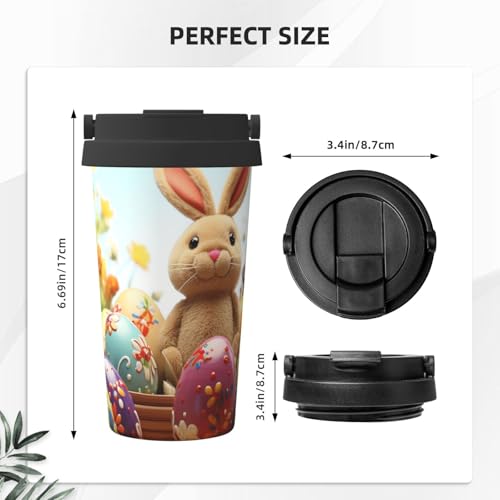 GTKSYNVE Reusable Coffee Mug with Lid and Handle, Easter Colorful Eggs Tumbler for Hot & Cold Drinks 16oz Stainless Steel Insulated Coffee Tumblers Double Wall Vacuum Thermal Cup
