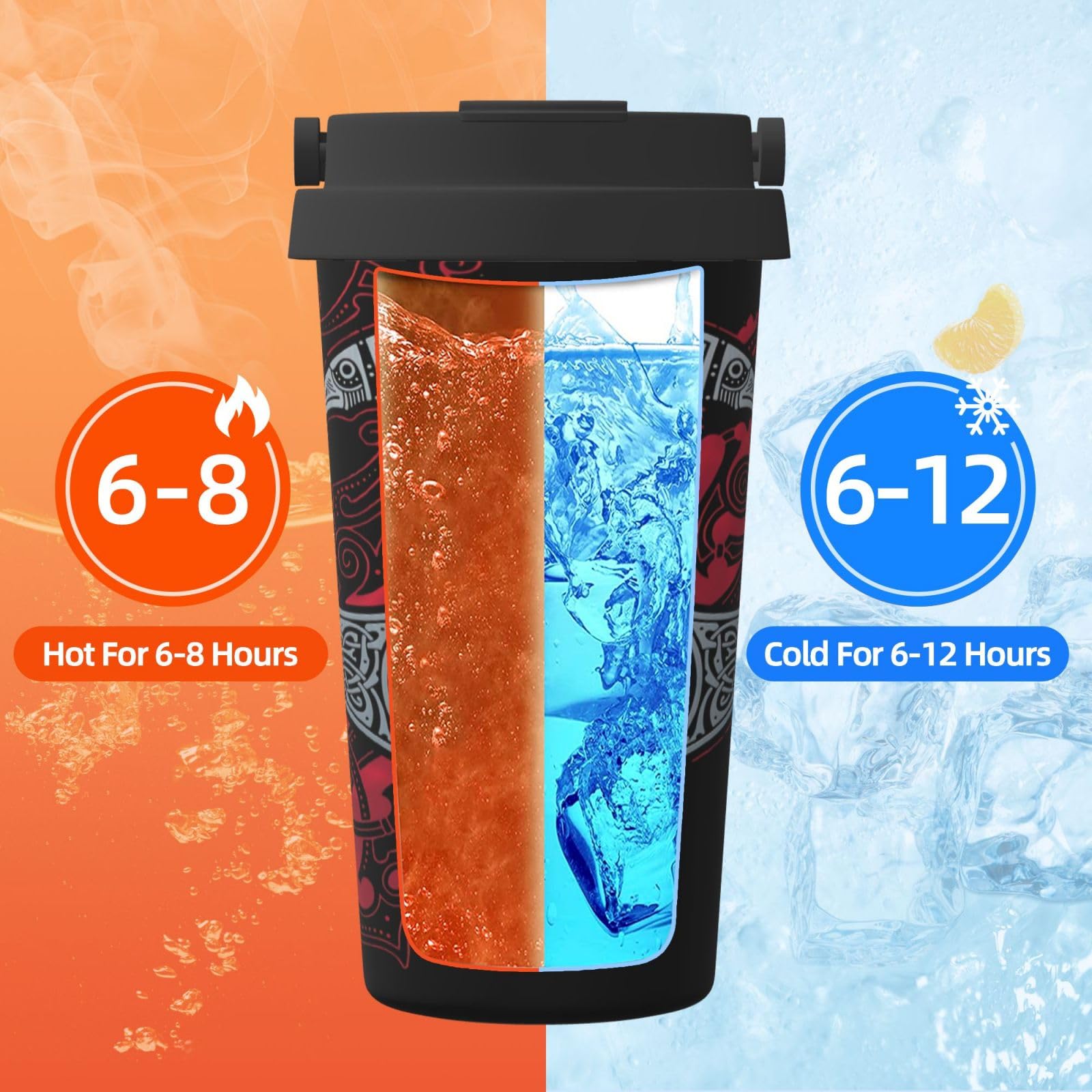 Vikings Norse Mythology Thor'S Hammer Celtic Knot Rune 16oz Stainless Steel Travel Mug - Spill Proof Lid, Keeps Hot & Cold For Hours - Tea & Drink Thermos