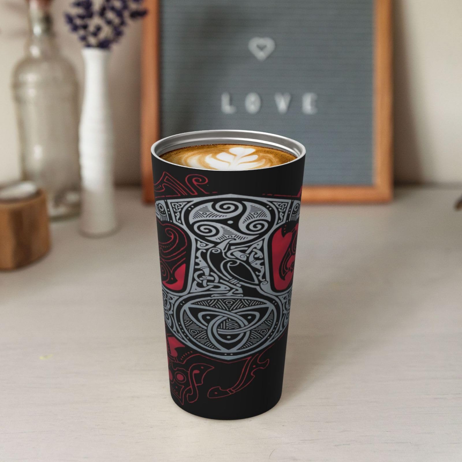 Vikings Norse Mythology Thor'S Hammer Celtic Knot Rune 16oz Stainless Steel Travel Mug - Spill Proof Lid, Keeps Hot & Cold For Hours - Tea & Drink Thermos